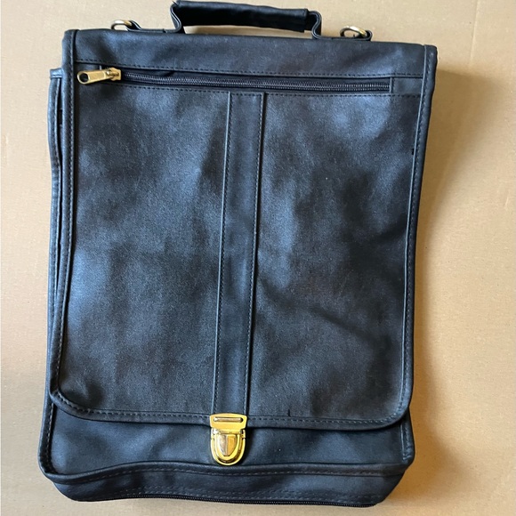 Bags | Elegant Black And Gold Leather Briefcase With Vertical Seams ...